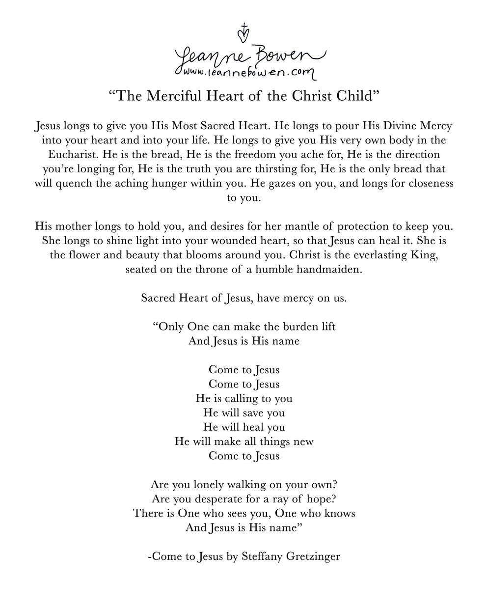 The Merciful Heart of the Christ Child – Leanne Bowen